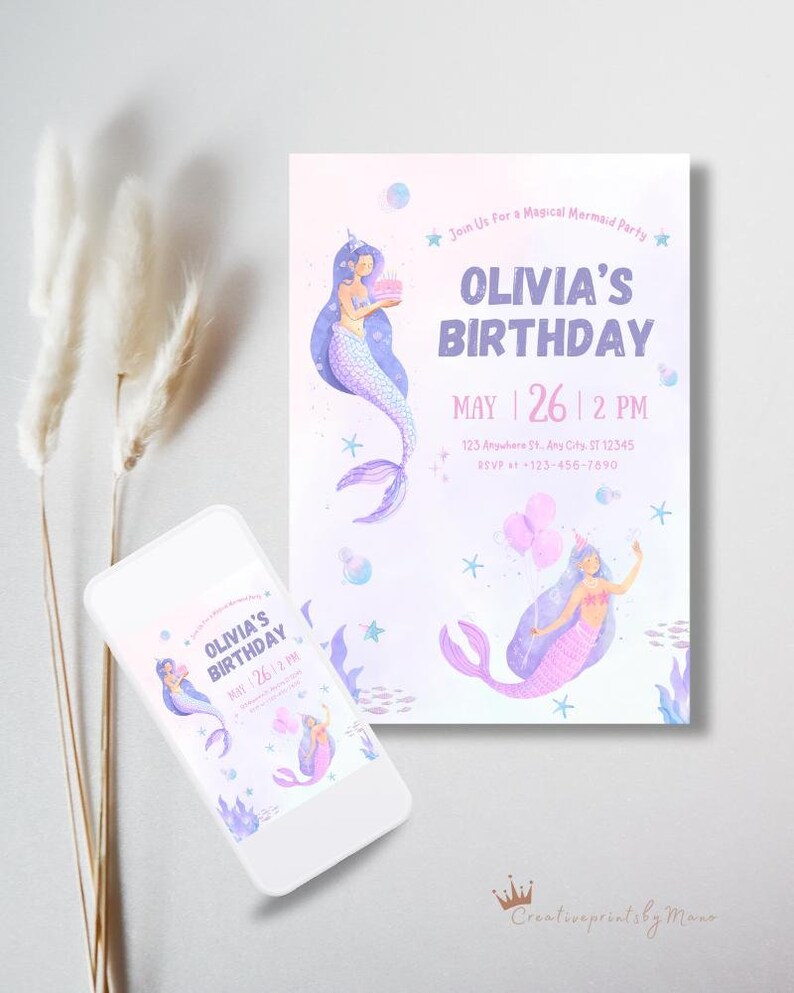 Editable and Printable Mermaid-themed Invation Card - Etsy