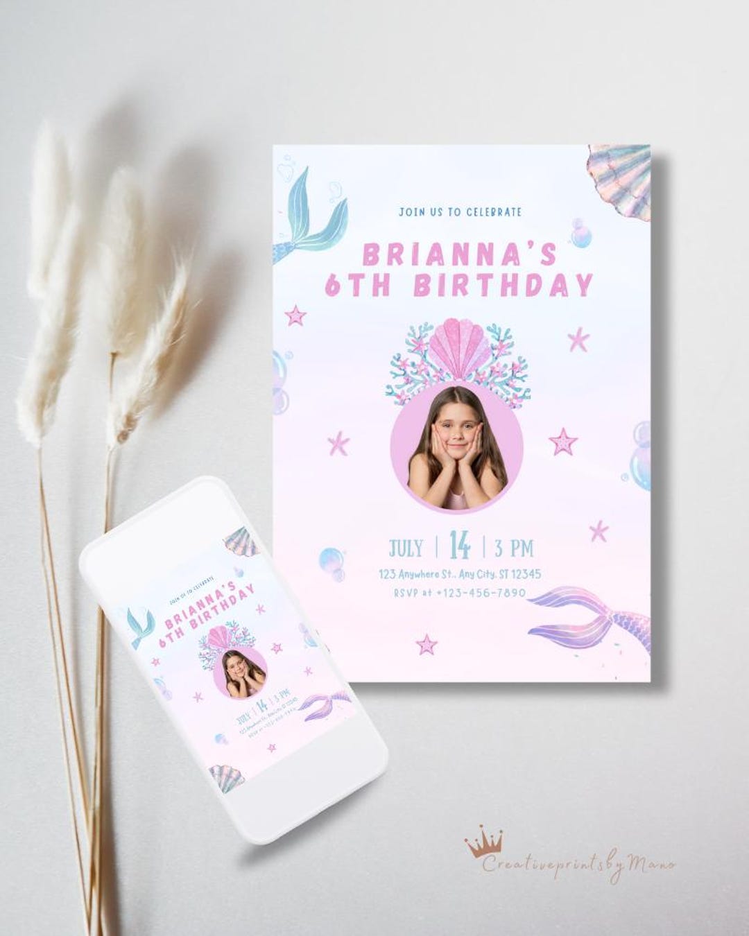 Editable and Printable Little Mermaid-themed Invitation Card - Etsy