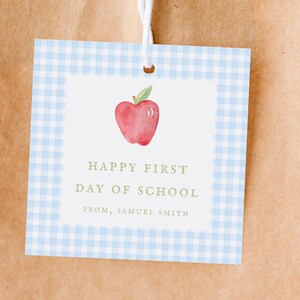 First Day of School Teacher Gift Tag Printable Blue Gingham Preppy ...