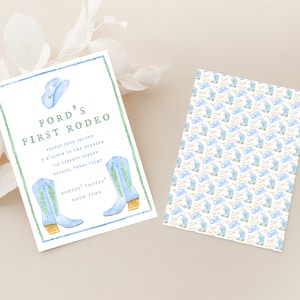 First Rodeo Cowboy Watercolor Birthday Invitation Printable, Western ...