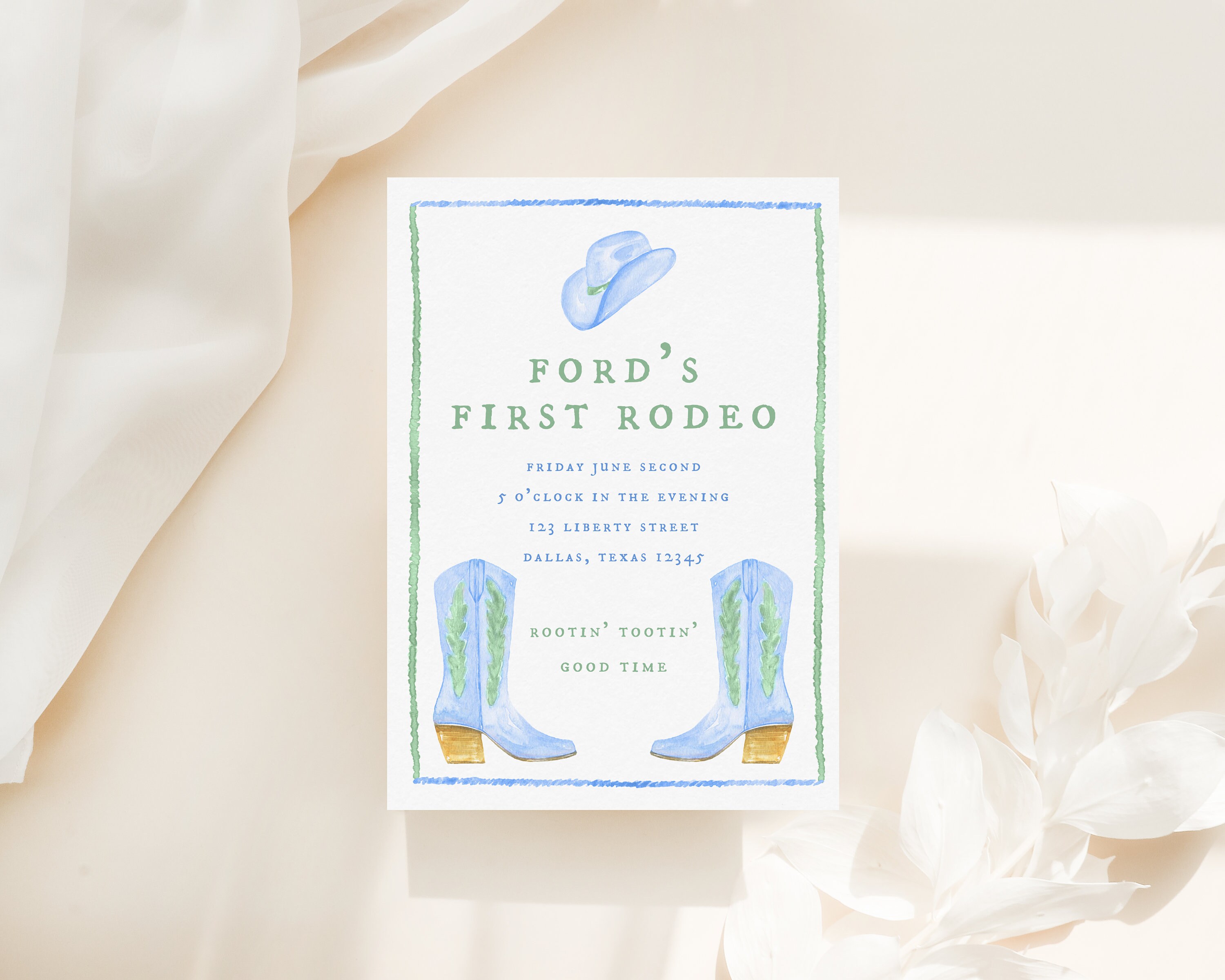 First Rodeo Cowboy Watercolor Birthday Invitation Printable, Western ...