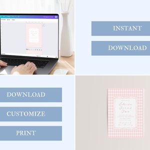 Pink Gingham Kids Birthday Party Invitation Template, Whimsical ...