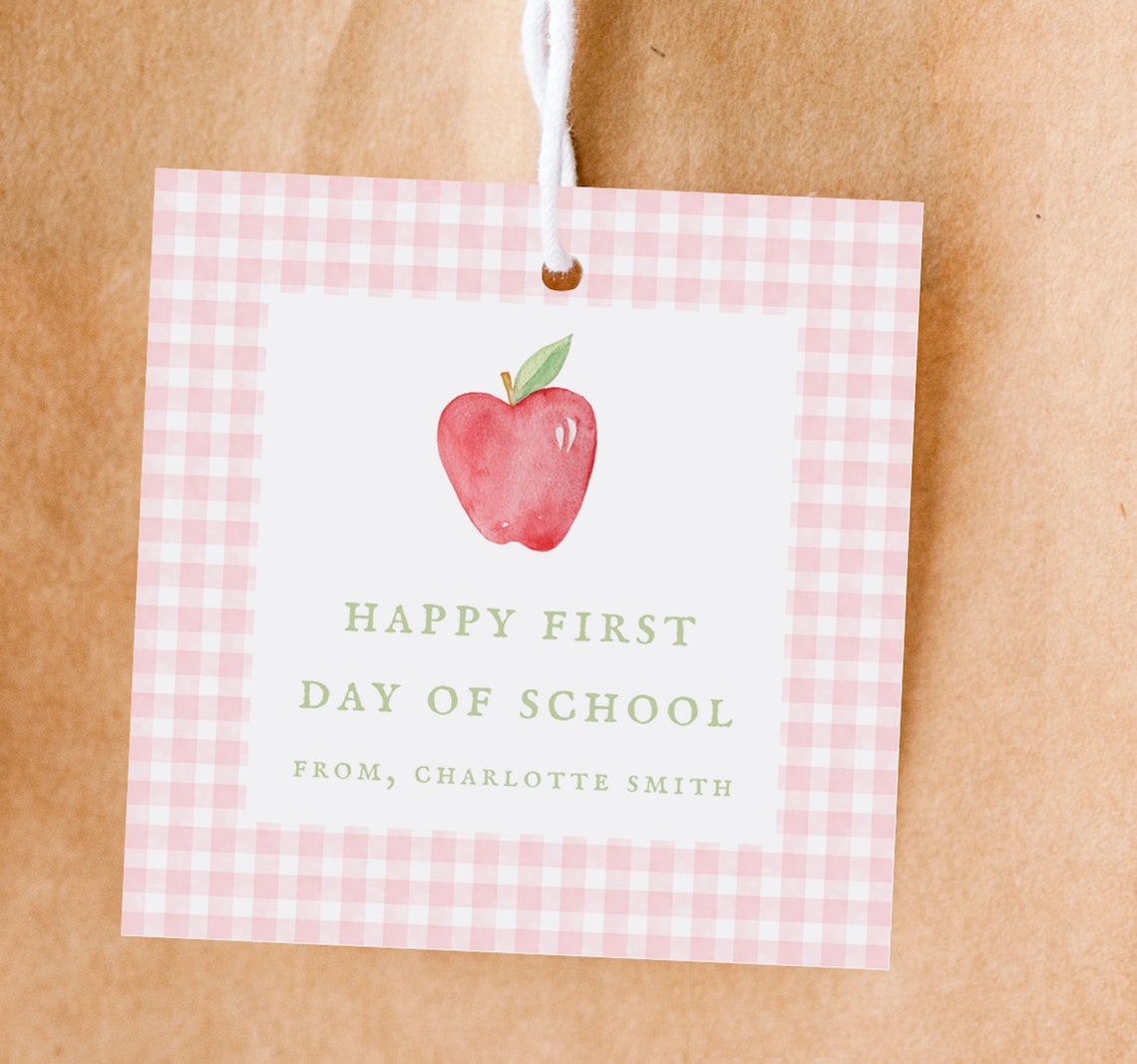 First Day of School Teacher Gift Tag Printable Pink Gingham Preppy ...