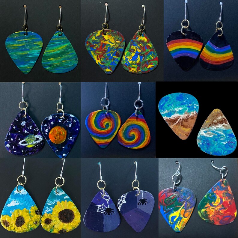 Custom Painted Guitar Pick Earrings - Etsy