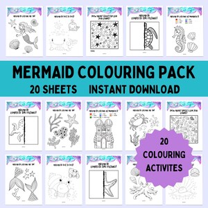 20 Children's Mermaid Colouring Pages Kids Mermaid Party - Etsy