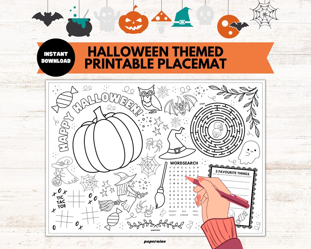 Halloween Printable Colouring Sheet, Kids Activity Placemat Dinner ...