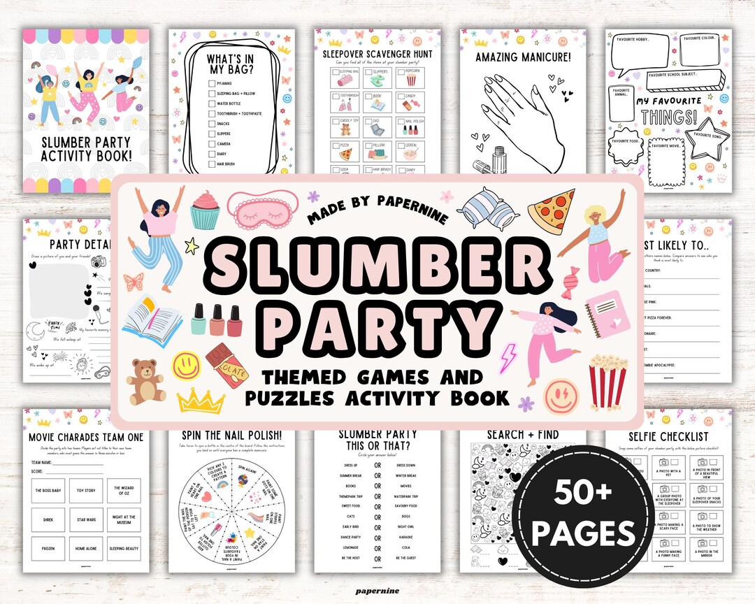Slumber Party Activity Book: Fun Games & Puzzles (instant Download) - Etsy