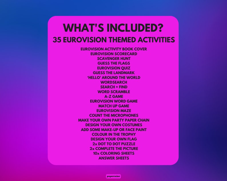 Ultimate Eurovision Themed Printable Games Activity Bundle 40 Pages ...