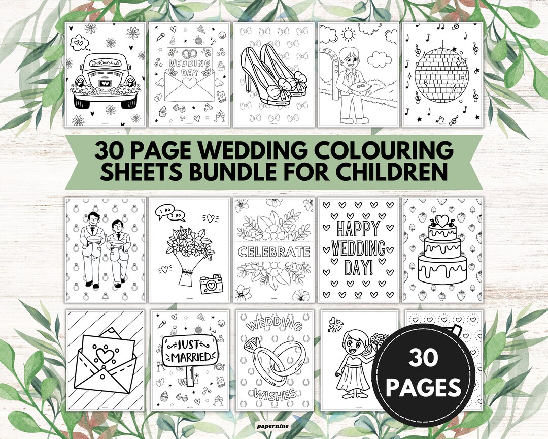 30 Page Wedding Themed Colouring Sheets, Printable Bundle Pack for ...