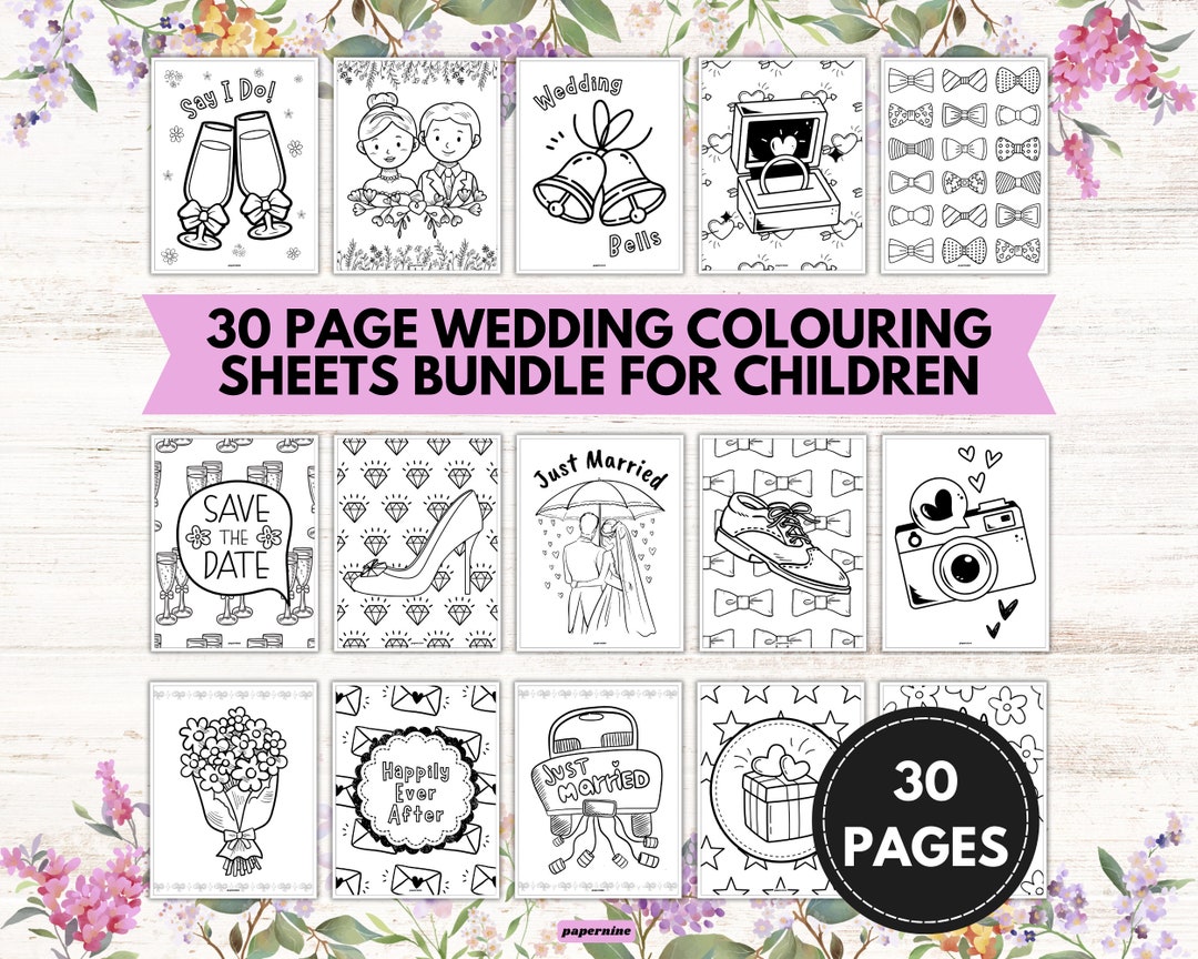 30 Page Wedding Themed Colouring Sheets, Printable Bundle Pack for ...