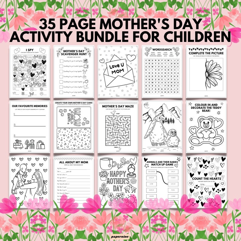 35 Page Mother's Day Themed Printable Activity Bundle Kids - Etsy