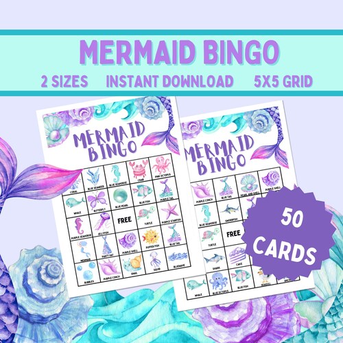 50 Mermaid Bingo Cards Birthday Party Bingo Printable Activity - Etsy