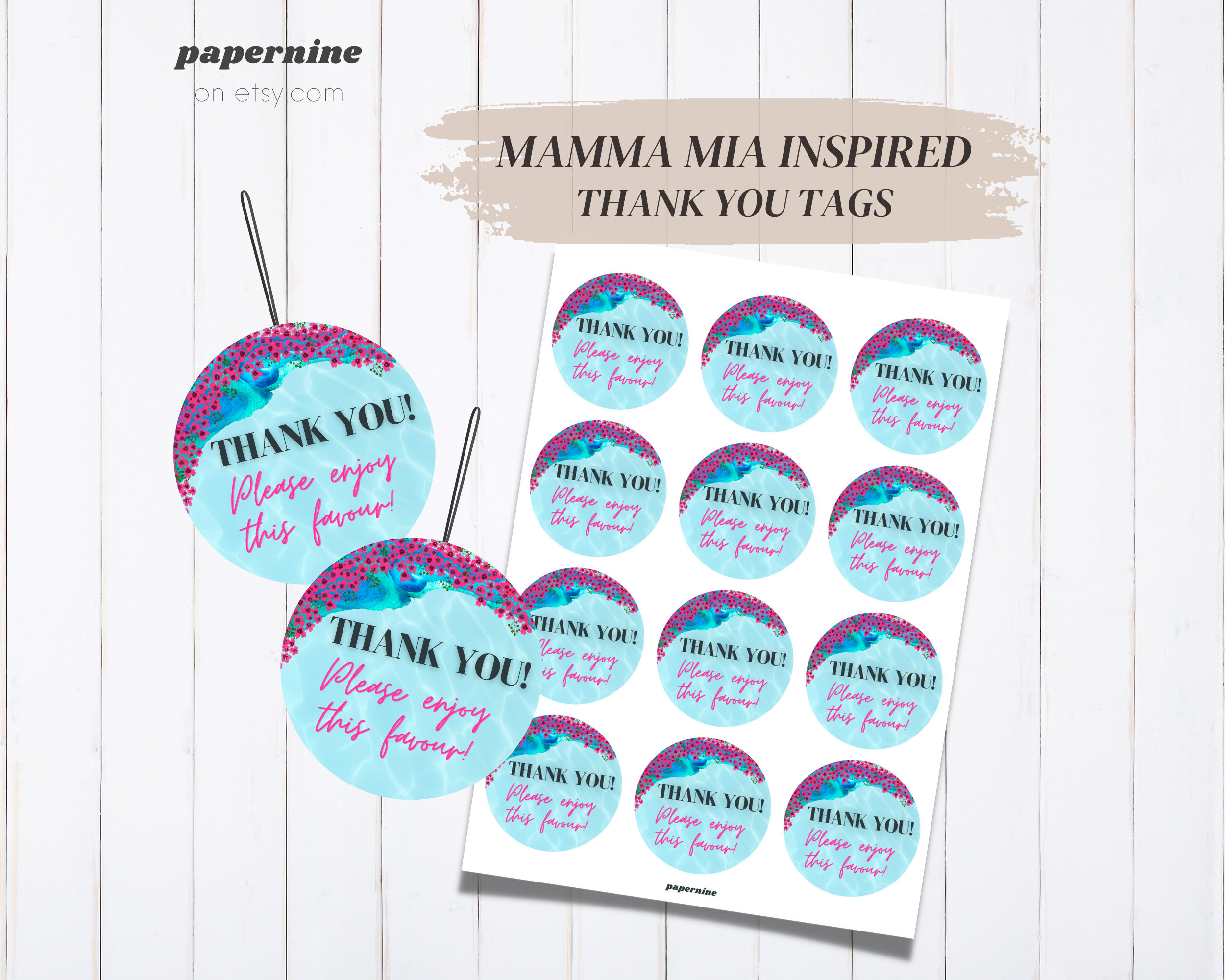 MAMMA MIA Inspired Printable Thank You Tag Decorations, Digital ...