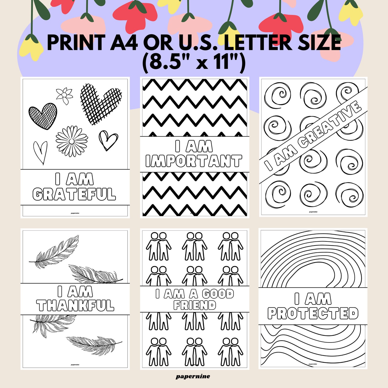 20 Childrens Positive Affirmations Printable Colouring Pages - Etsy