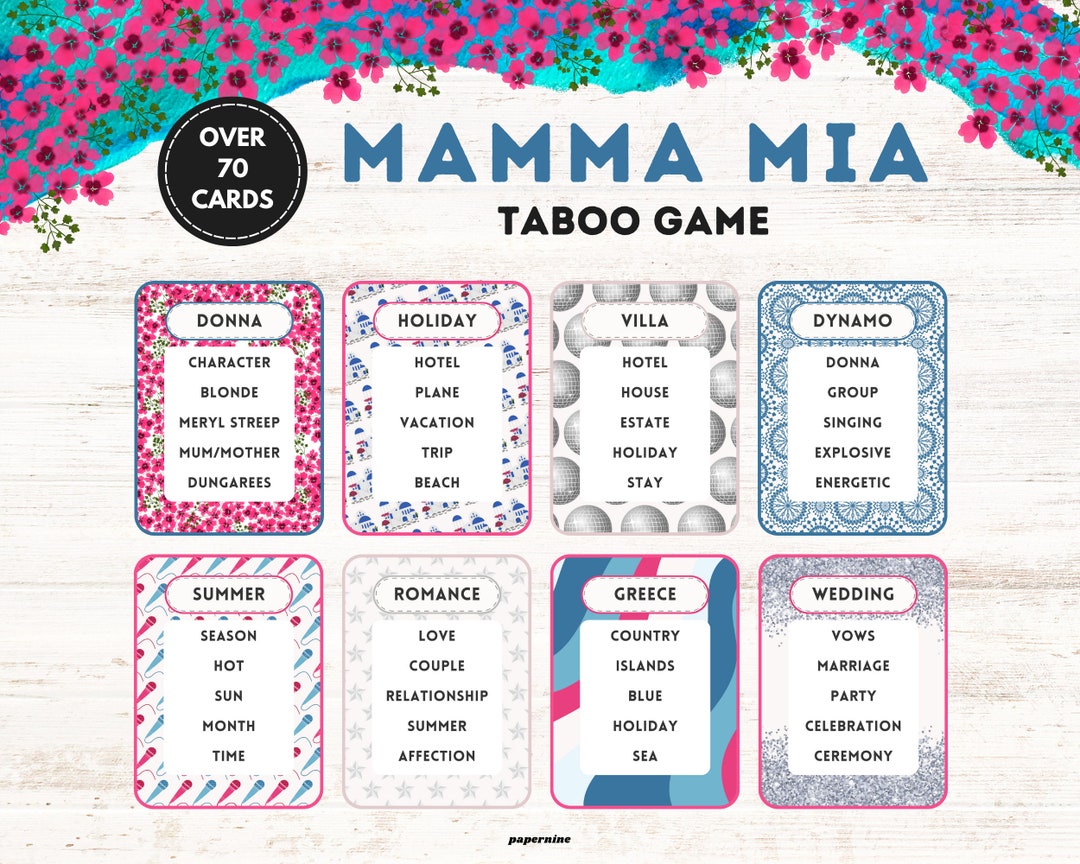 Mamma Mia Taboo Game | Abba-themed Printable Party Game for Bridal ...