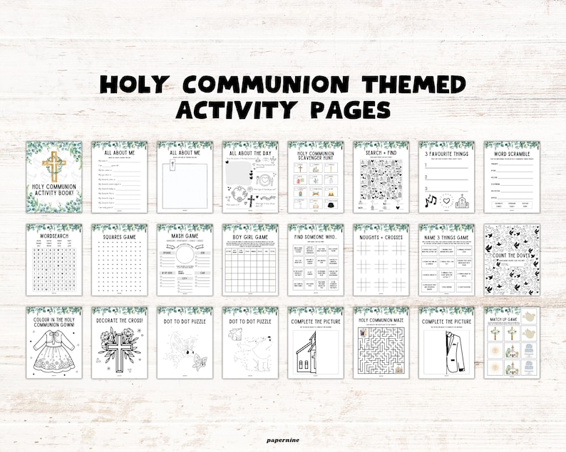 Holy Communion Printable Activity Book for Kids: Christian Party Games ...