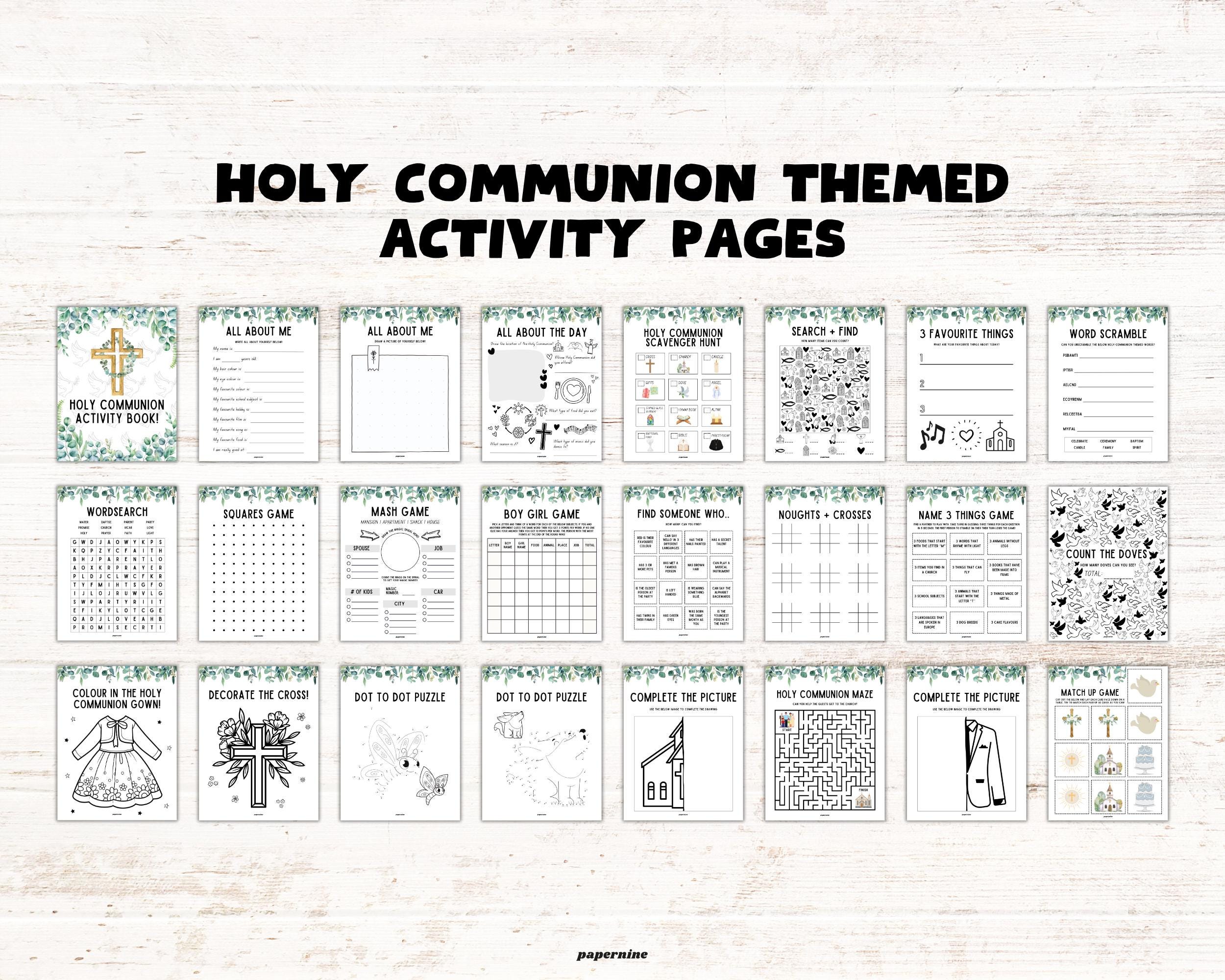 Holy Communion Printable Activity Book for Kids: Christian Party Games ...
