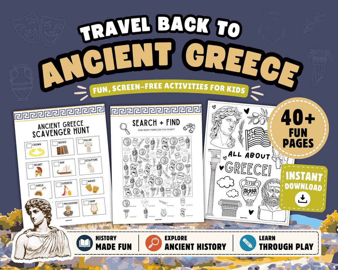 Ancient Greece Printable Activity Book for Kids: History Games, Puzzles ...
