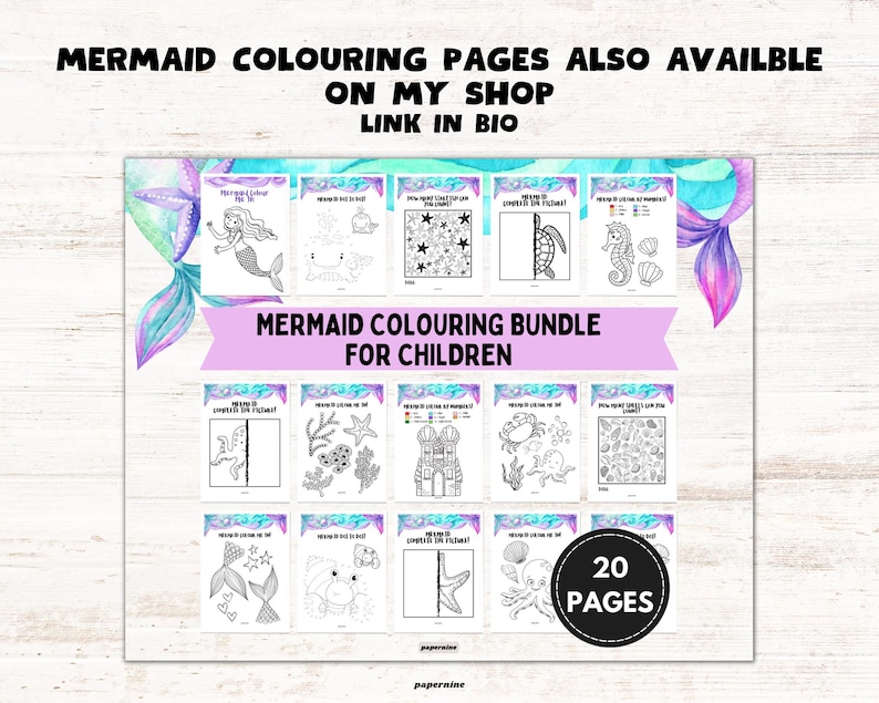 Mermaid Printable Activity Book for Kids: Fun Games, Puzzles & Coloring ...