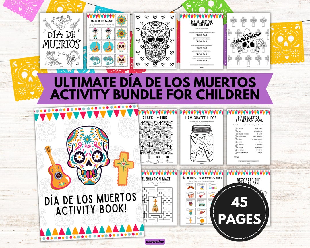 Día De Los Muertos Activity Book: Kids Coloring, Puzzles (instant ...