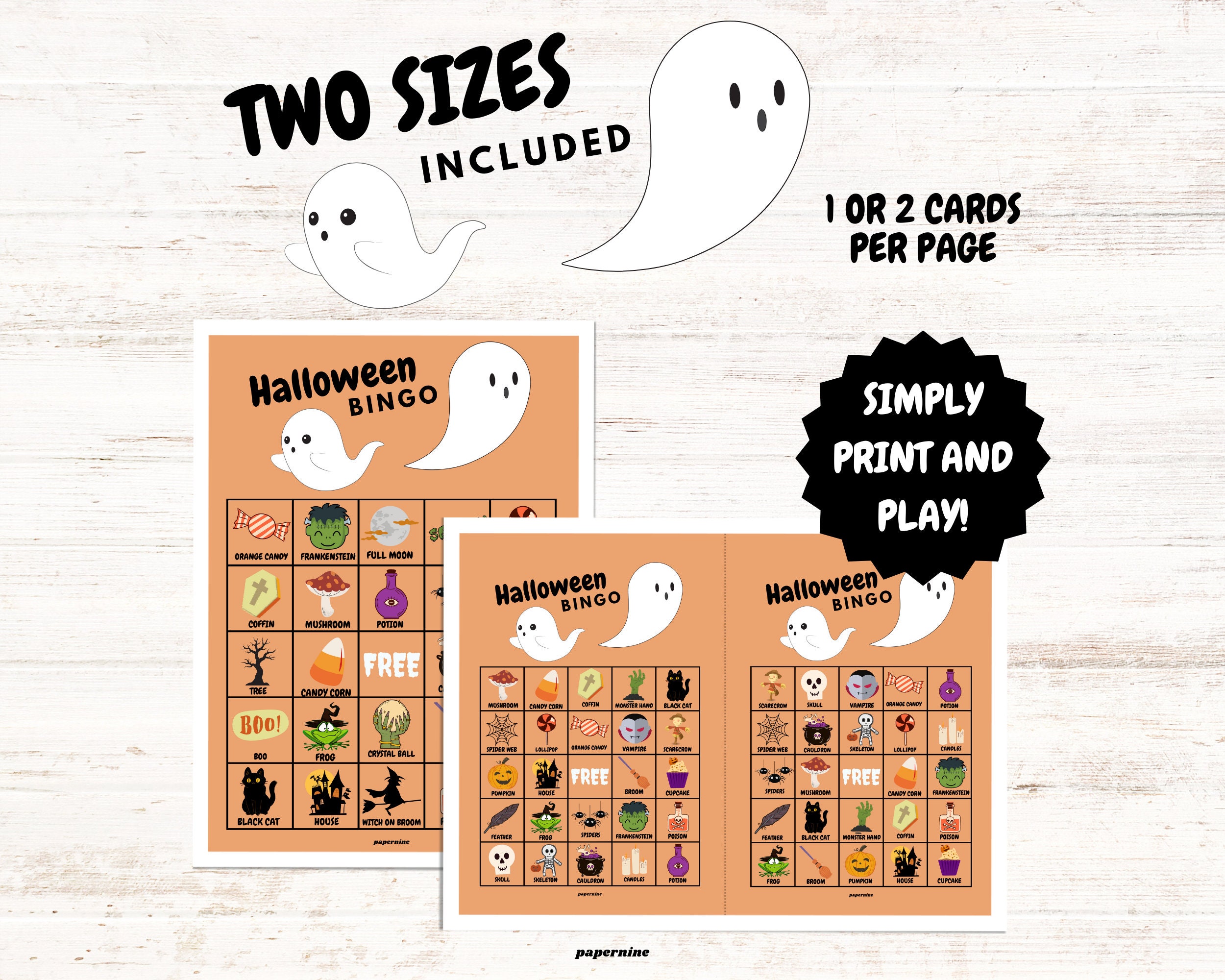 50 Halloween Bingo Cards Instant Printable Download PDF Two - Etsy