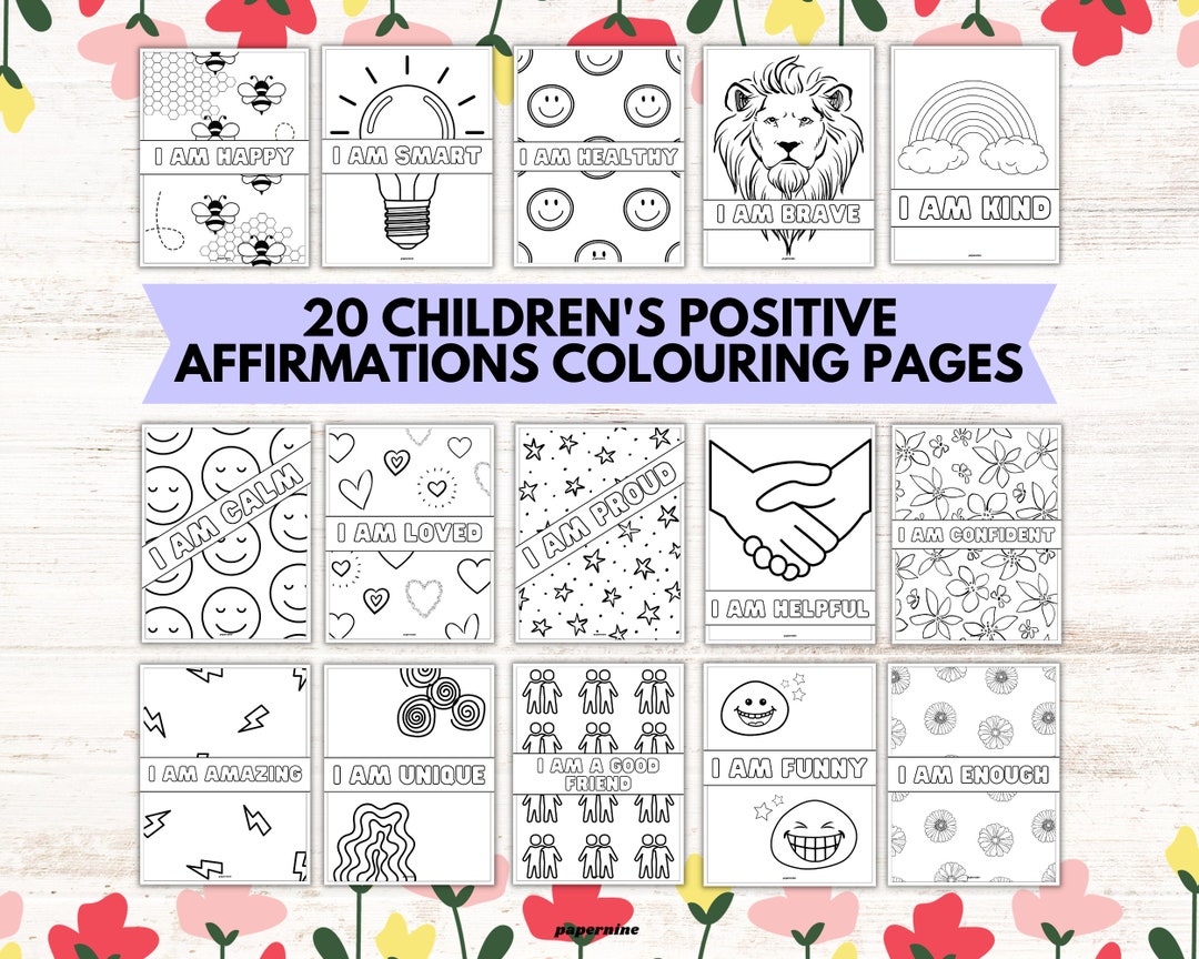 20 Childrens Positive Affirmations Printable Colouring Pages School ...