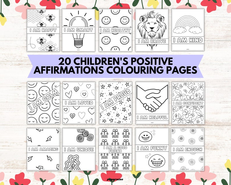 20 Childrens Positive Affirmations Printable Colouring Pages School ...