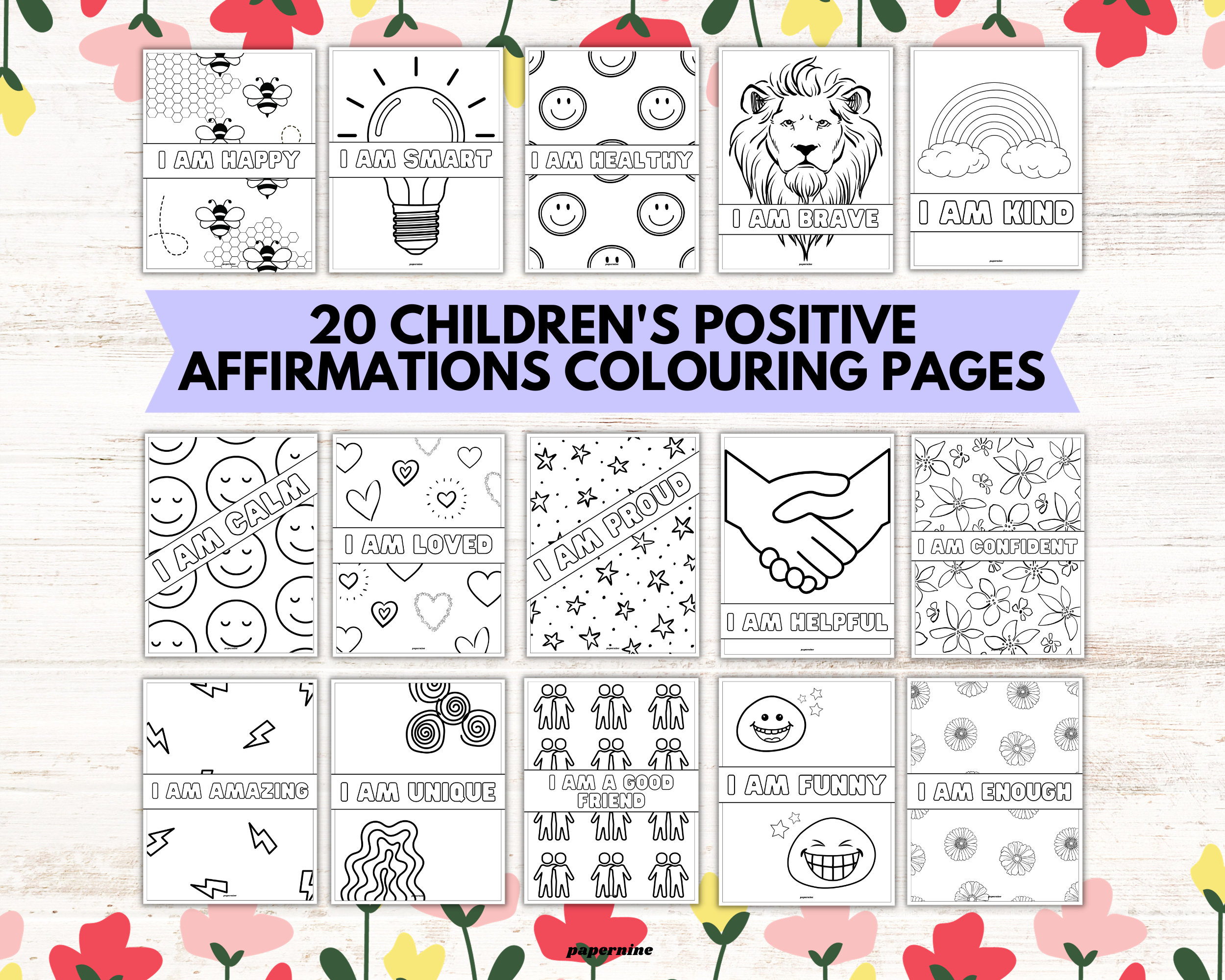 20 Childrens Positive Affirmations Printable Colouring Pages School ...