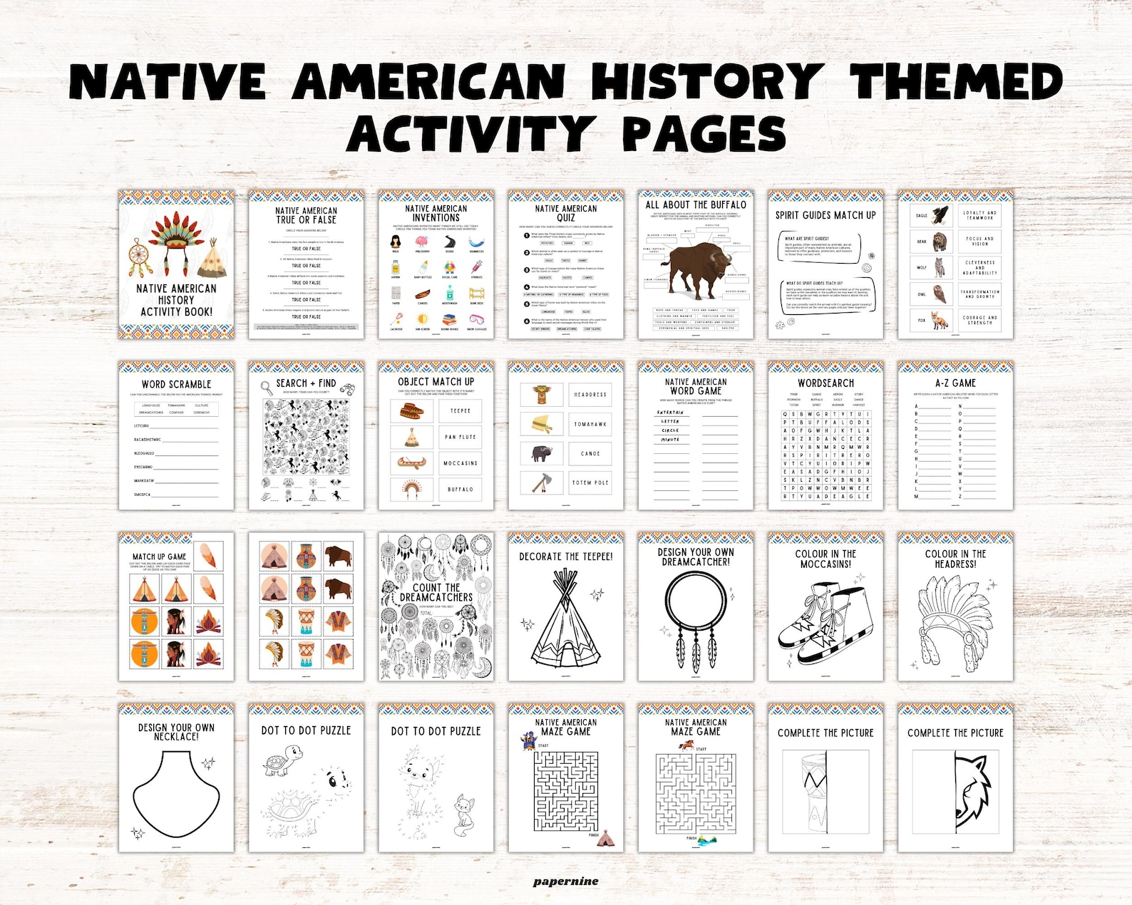 Native American History Printable Activity Book for Kids: Educational ...