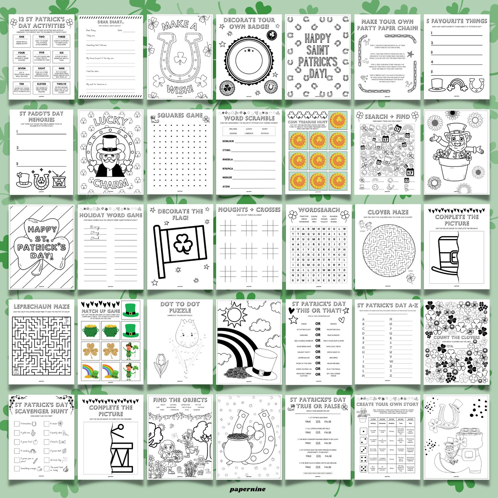 35 Page St Patrick's Day Themed Printable Activity Bundle - Etsy