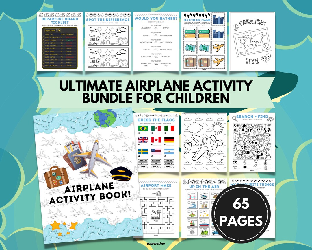 Ultimate Airplane Themed Printable Activity Bundle Pack for Children 65 ...