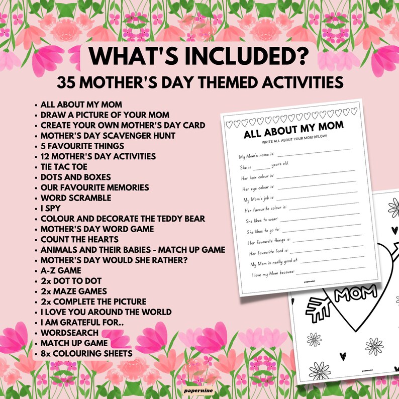 35 Page Mother's Day Themed Printable Activity Bundle Kids - Etsy