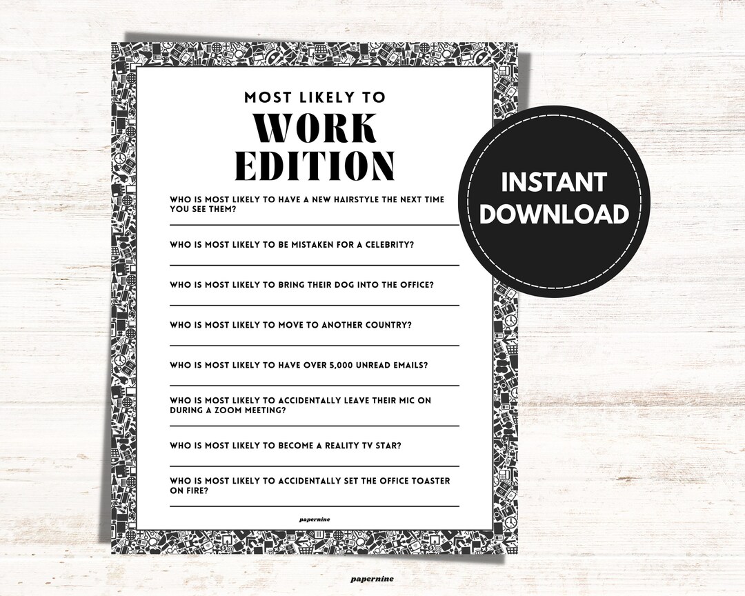 Most Likely to Work Edition Game, Office Work Party, Games Night, Team ...