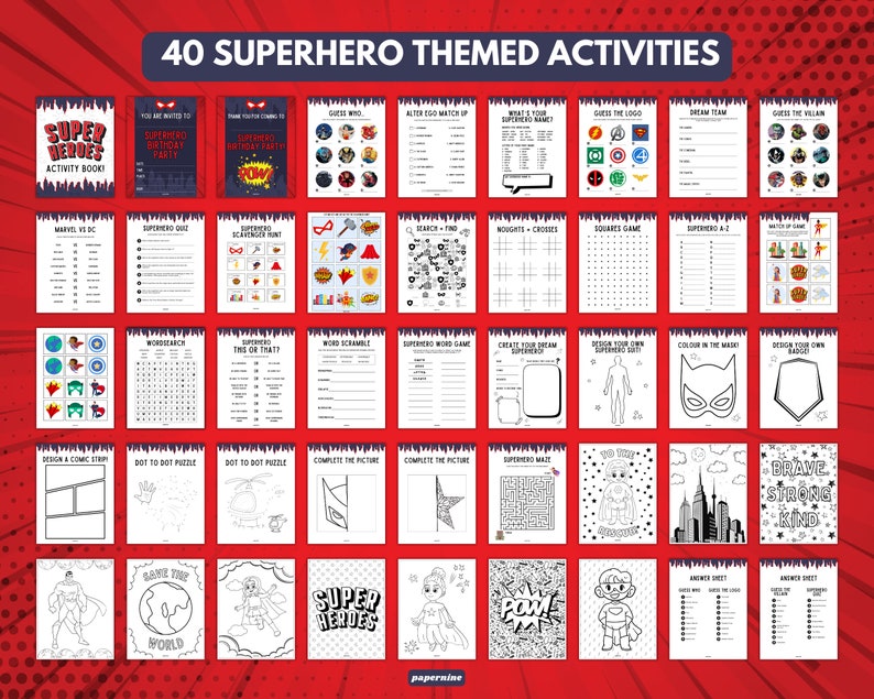 Ultimate Superheroes Activity Bundle Pack for Children 45 Pages Party ...