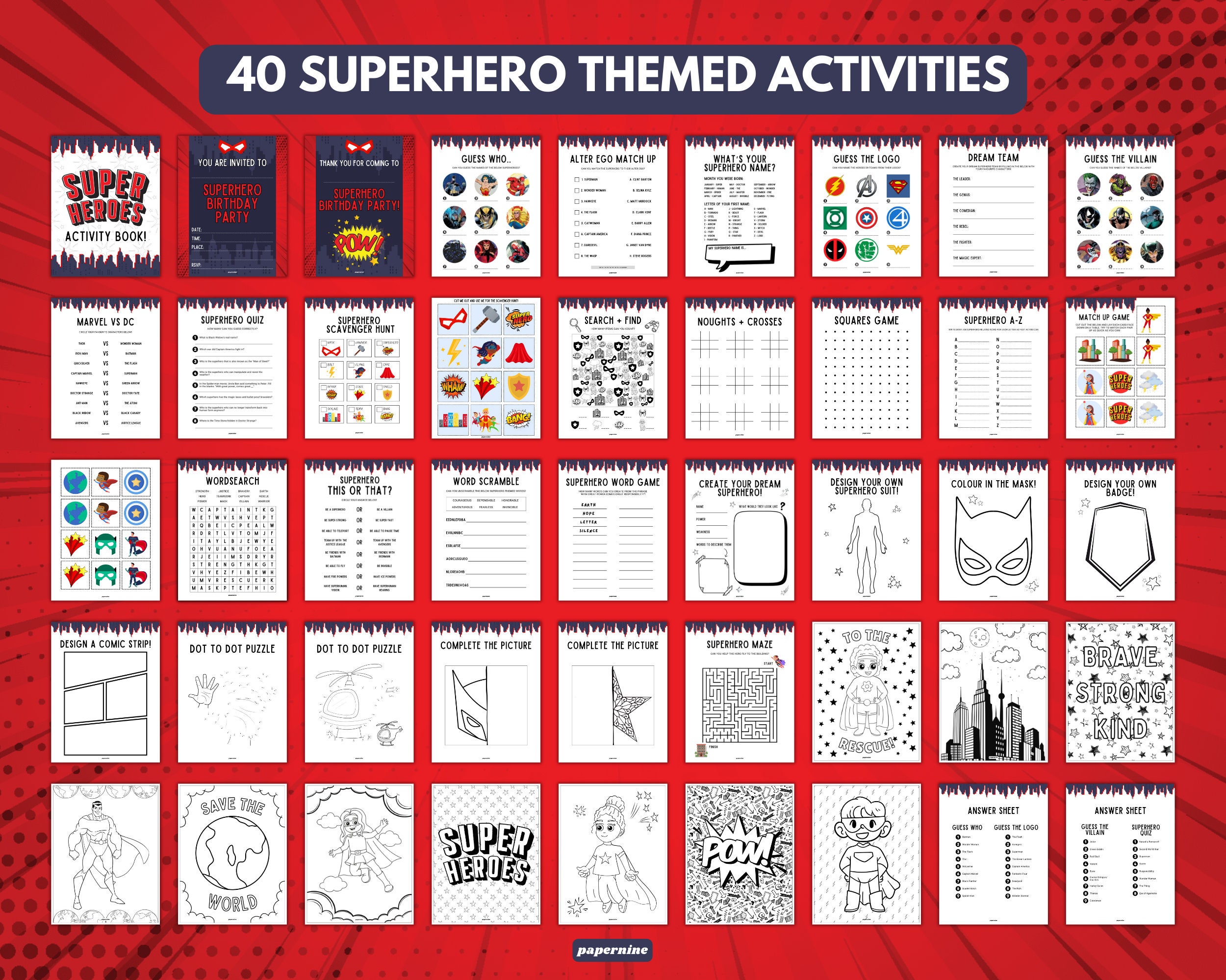 Ultimate Superheroes Activity Bundle Pack for Children 45 Pages Party ...