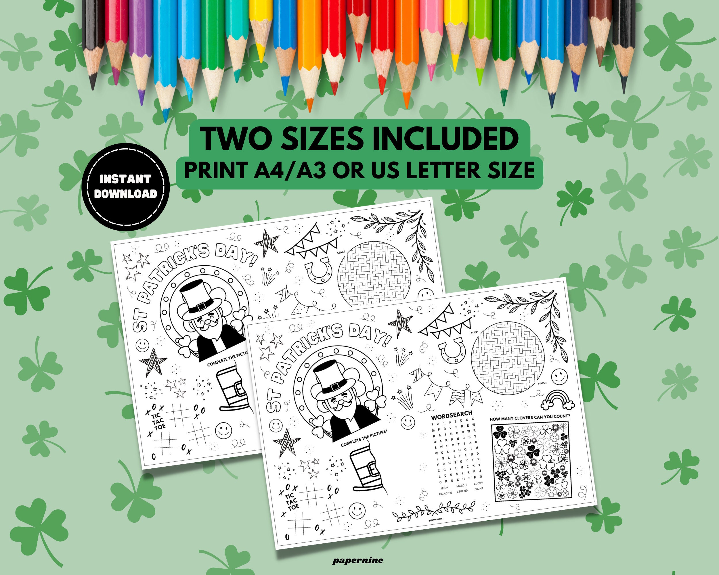 St Patricks Day Printable Placemat Colouring Sheet Holiday Childrens ...