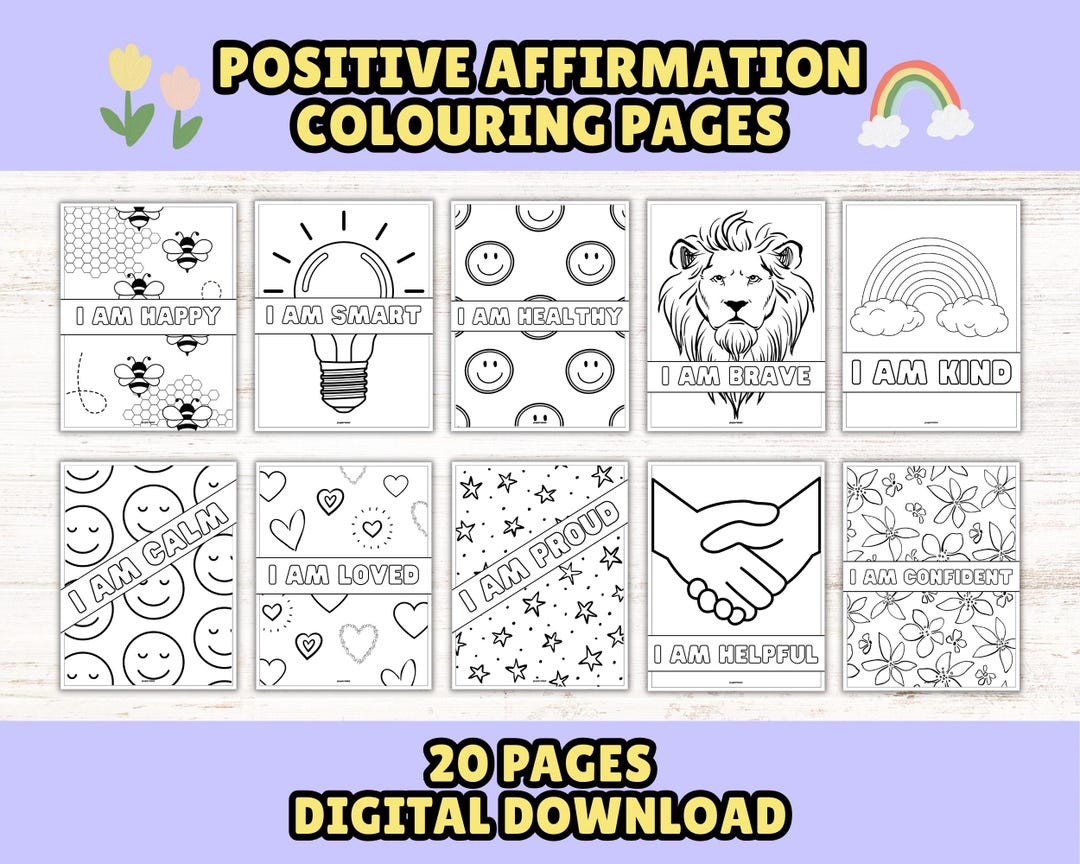 Positive Affirmations Coloring Pages for Kids: Printable Empowerment ...