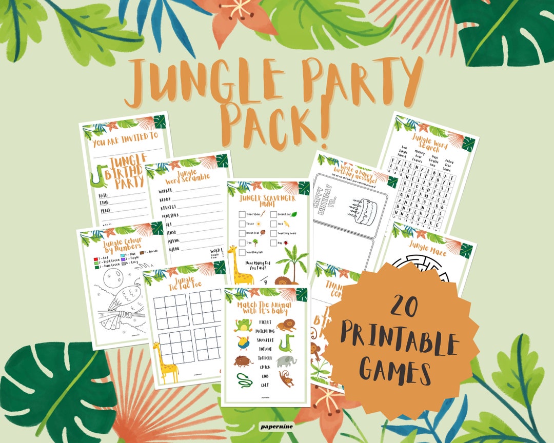 20 Page Jungle Themed Printable Activity Bundle Pack Jungle Party Games ...