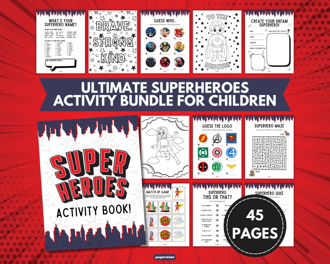 Ultimate Superheroes Activity Bundle Pack for Children 45 Pages Party ...