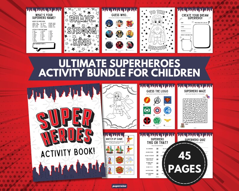 Ultimate Superheroes Activity Bundle Pack for Children 45 Pages Party ...