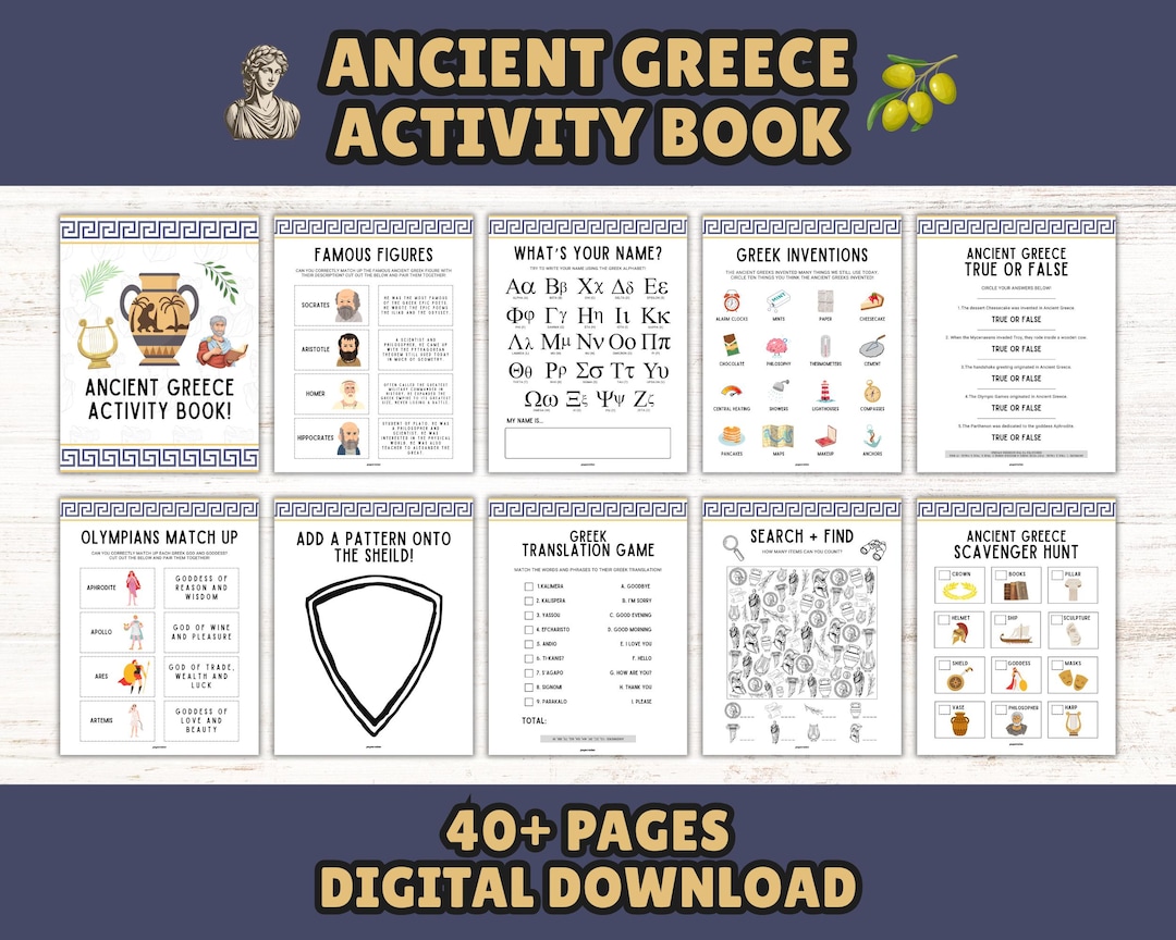 Ancient Greece Printable Activity Book for Kids: History Games, Puzzles ...