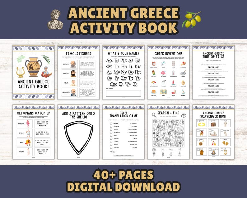 Ancient Greece Printable Activity Book for Kids: History Games, Puzzles ...
