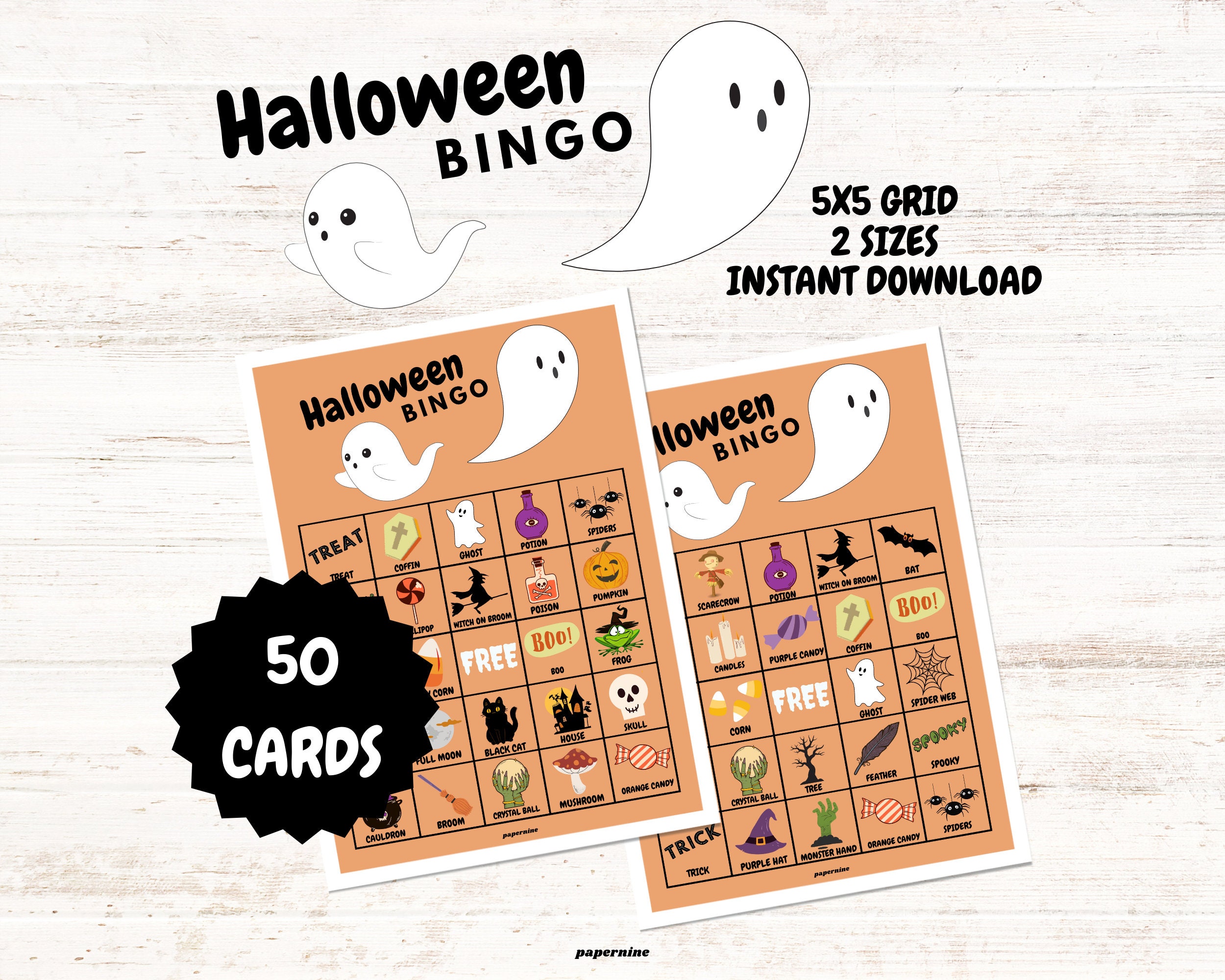 50 Halloween Bingo Cards Instant Printable Download PDF Two - Etsy