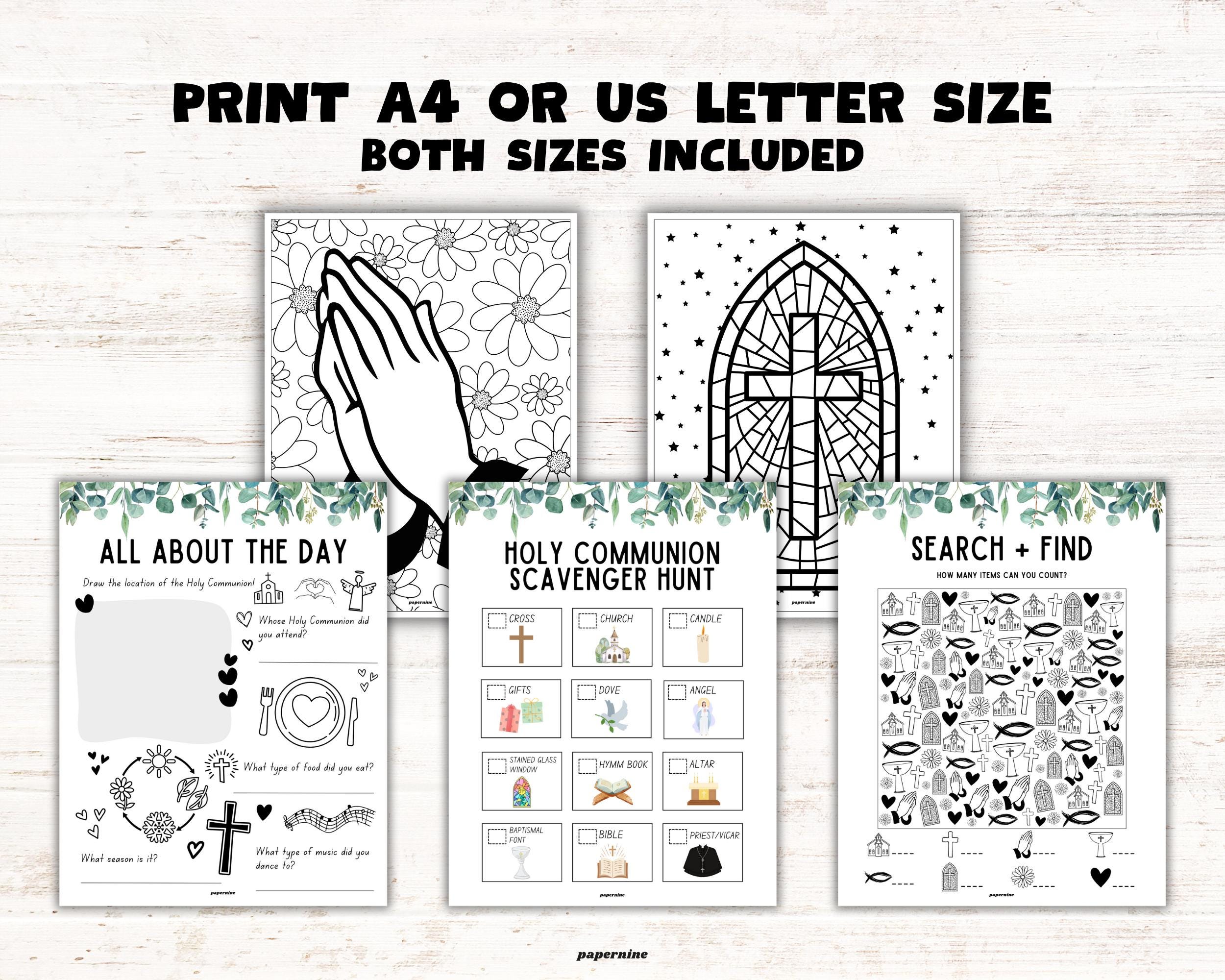 Holy Communion Printable Activity Book for Kids: Christian Party Games ...