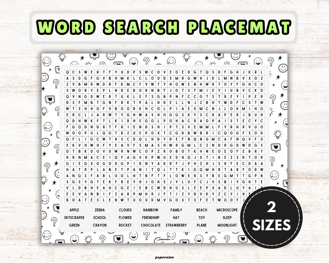 Fun Word Search Printable Placemat for Kids | Educational Activity ...