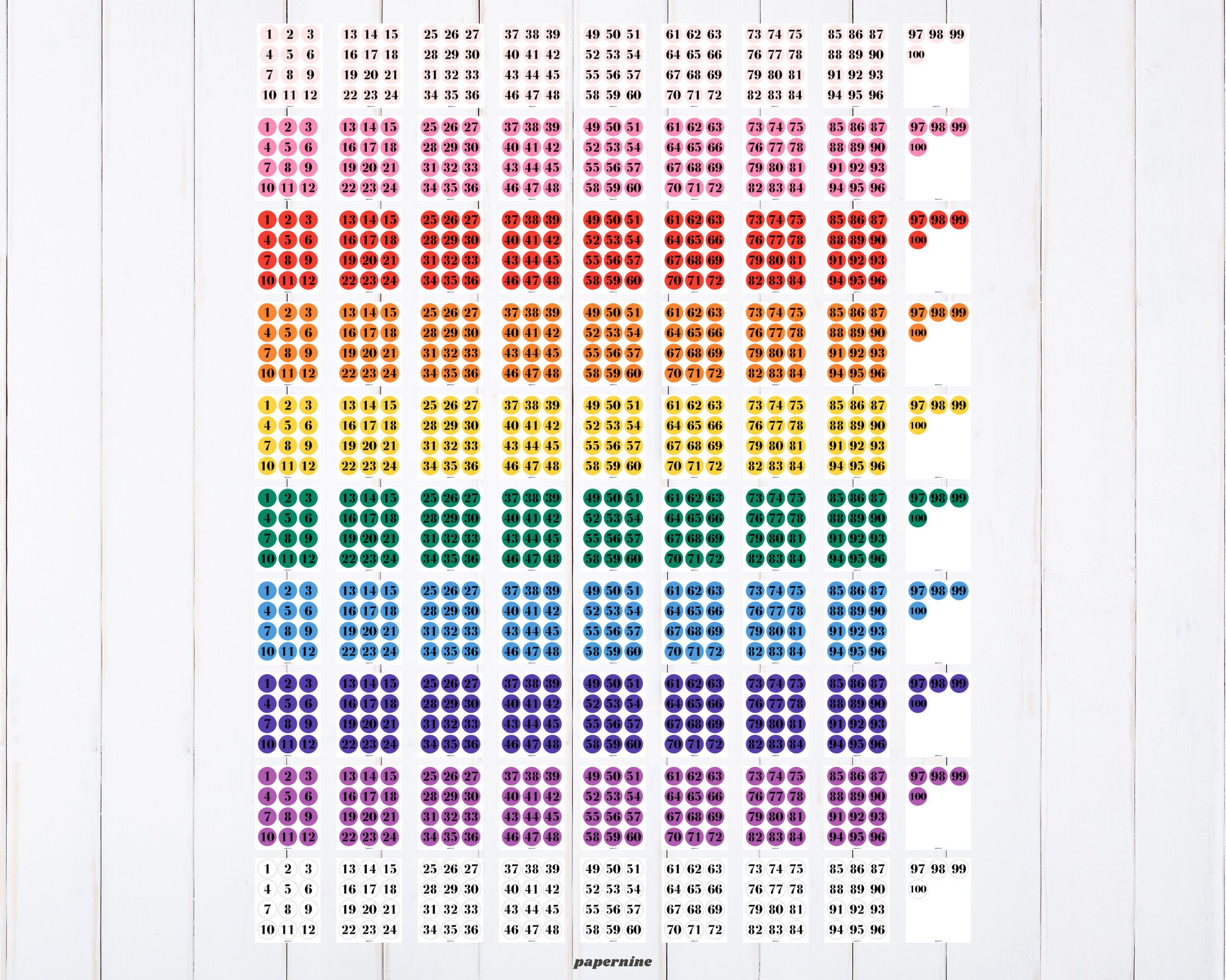 Rainbow Printable Number Tags 1-100 Ten Colours Raffle Fundraiser ...