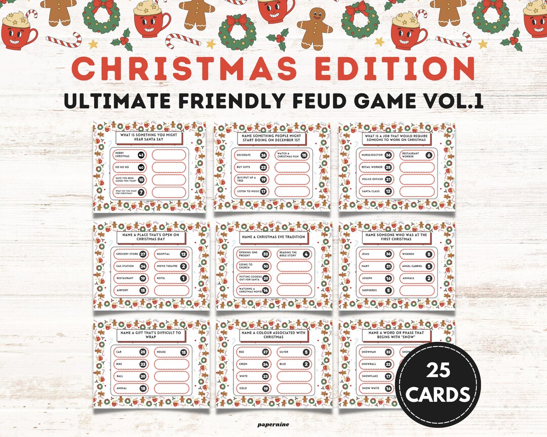 Christmas Friendly Feud Game: Printable Holiday Party (digital Download ...