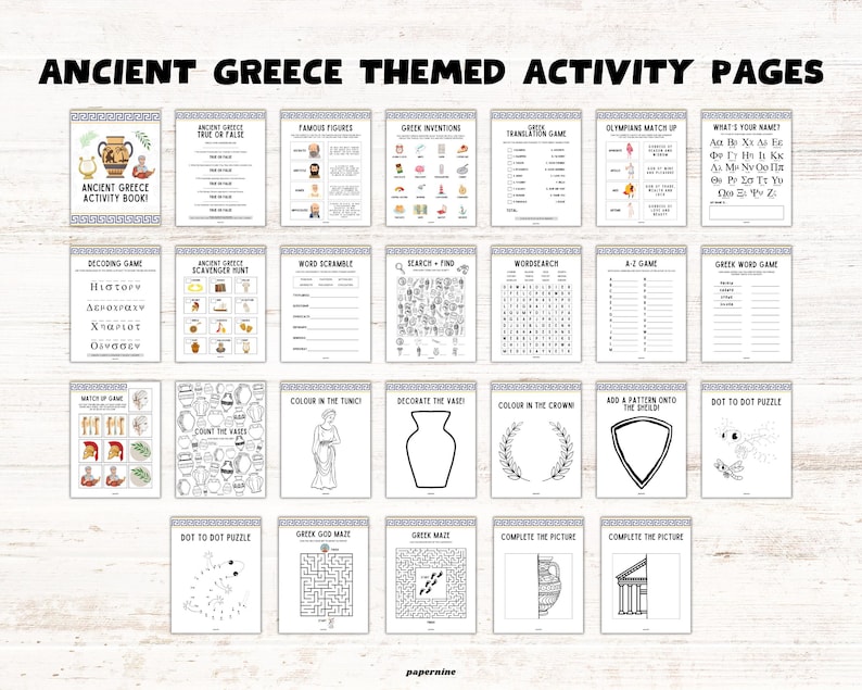 Ancient Greece Printable Activity Book for Kids: History Games, Puzzles ...