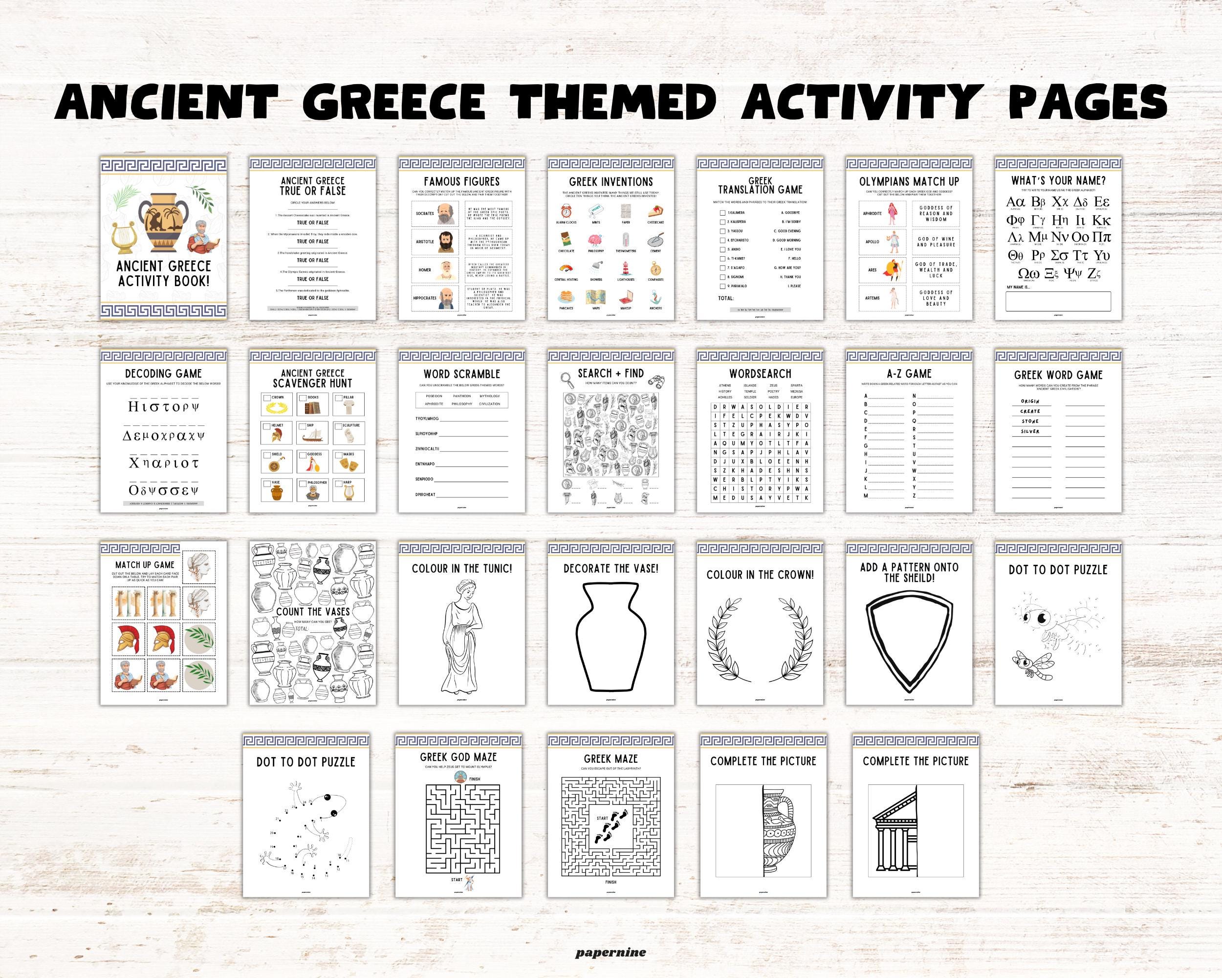 Ancient Greece Printable Activity Book for Kids: History Games, Puzzles ...