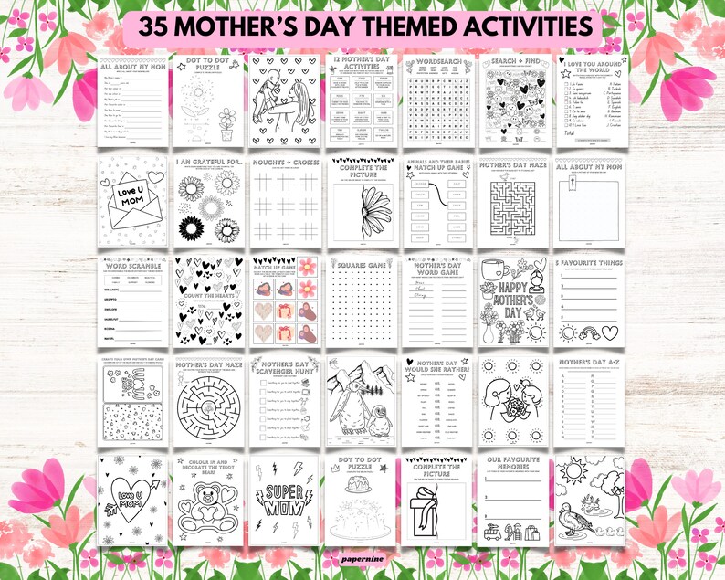 35 Page Mother's Day Themed Printable Activity Bundle Kids Party Games ...